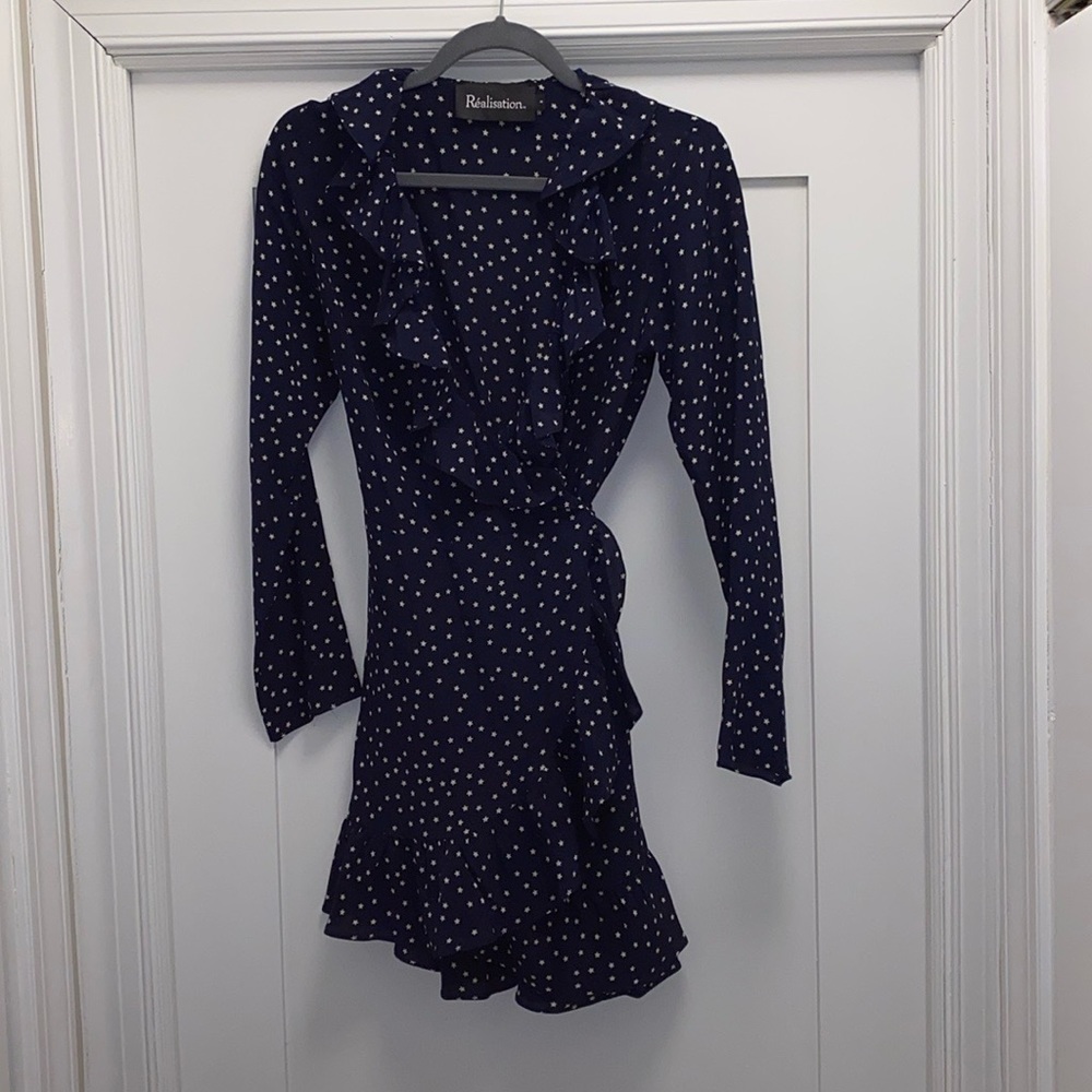 Realisation Par Alexandra Wrap Dress Navy Star Print … - Gem